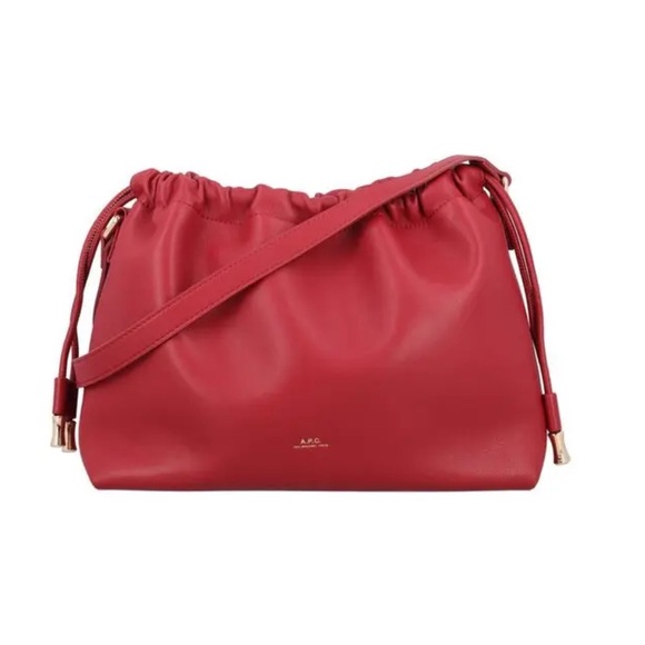 A.P.C. | Bags | Apc Red Ninon Cinch Drawstring Vegan Leather Logo Shoulder Bag | Poshmark
